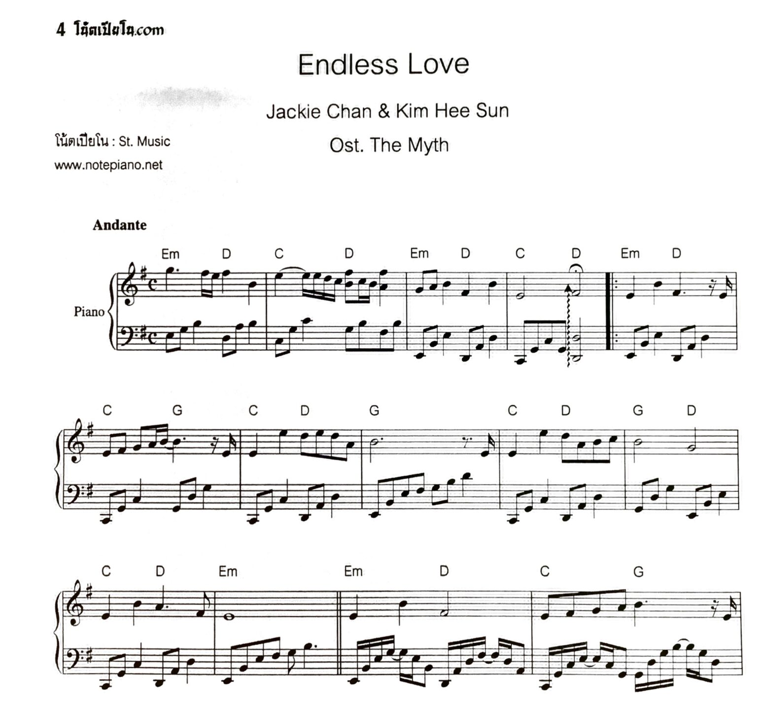 Endless Love - Jackie Chan&Kim Hee Sun Ost.The Myth โน้ตเปียโน - www ...