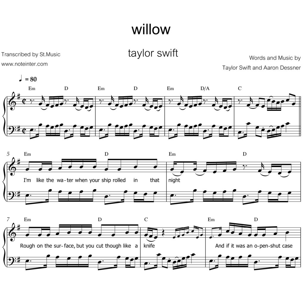 Willow (Taylor Swift) โน้ตเปียโน