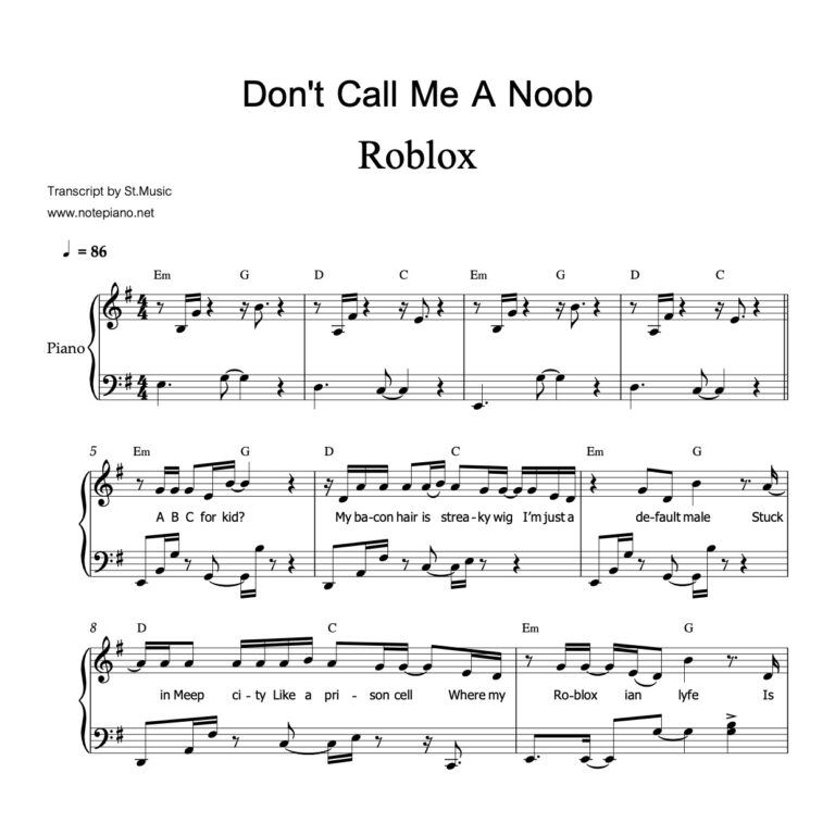 DON'T CALL ME A NOOB SONG (Roblox) โน้ตเปียโน - www.notepiano.net